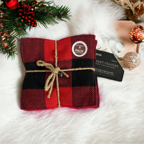 Robert Stanley | Holiday | Buffalo Plaid Coasters Set Of 6 Red And ...
